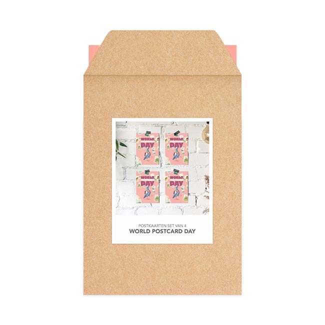 Postkaarten set van 4 'World Postcard Day' wereldpost - Studio Draak